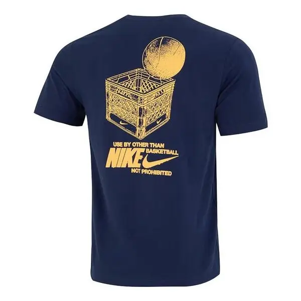 Nike Logo Geometry Pattern Printing Round Neck Short Sleeve Navy Blue T-shirt - Default Color