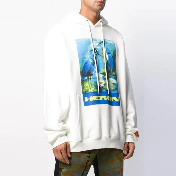 Heron Preston Popover Hoodie With Heron Graphic - White