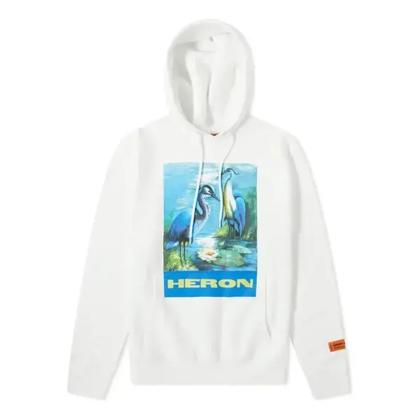Heron Preston Popover Hoodie With Heron Graphic - White