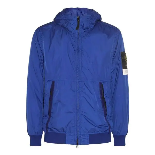 Stone Island Logo Patch Hooded Track Jacket - Blue