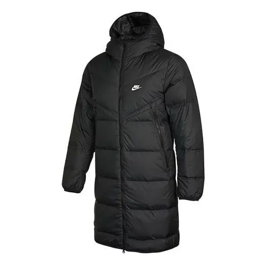 Nike Logo Mid-length Sports Hooded Down Jacket - Black