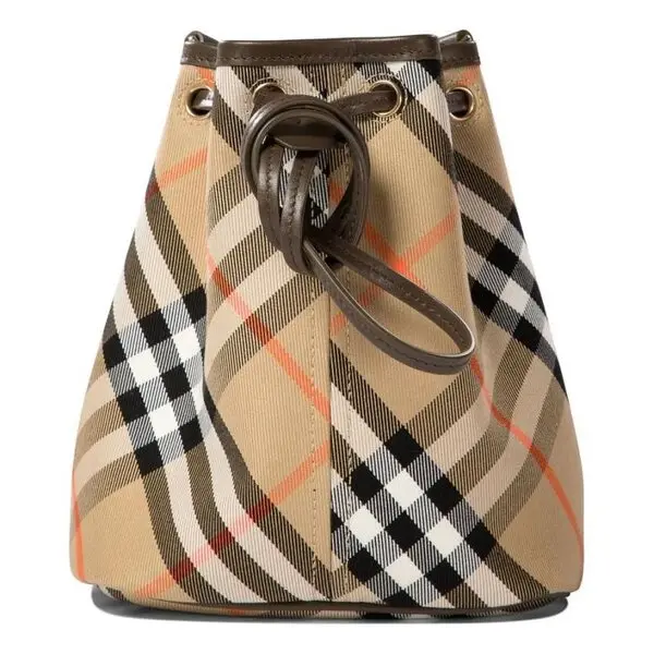 Burberry Checked Drawstring Bucket Bag - Beige