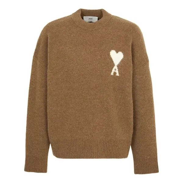 AMI Paris Big Heart Logo Alpaca Crewneck Sweater - Brown