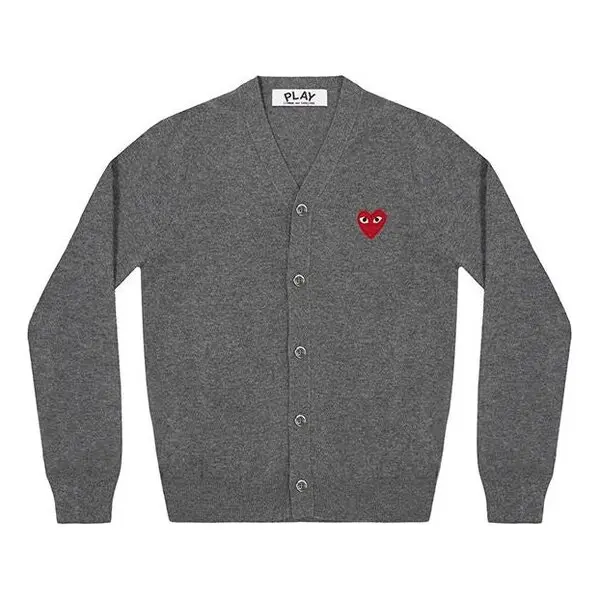 Play Comme Des Garcon Cardigan With Emblem Detail - Grey