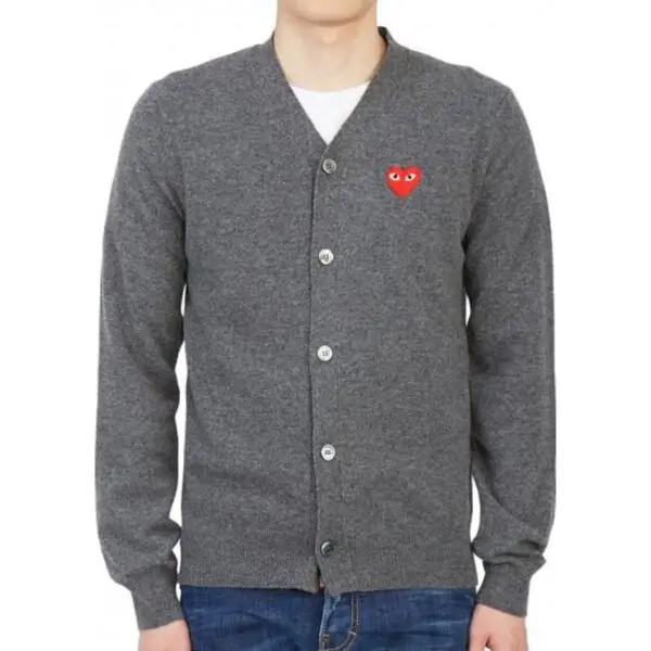 Play Comme Des Garcon Cardigan With Emblem Detail - Grey