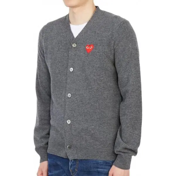 Play Comme Des Garcon Cardigan With Emblem Detail - Grey