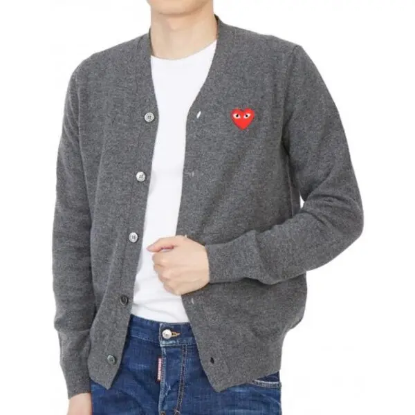 Play Comme Des Garcon Cardigan With Emblem Detail - Grey