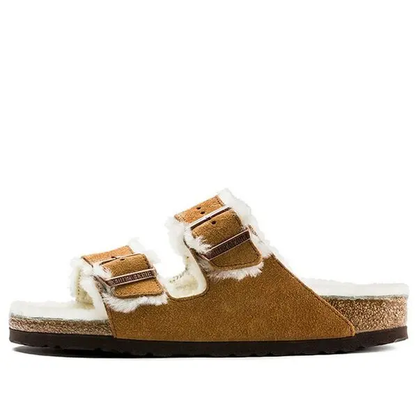BIRKENSTOCK Arizona Shearling Suede Leather Sandals - Mink