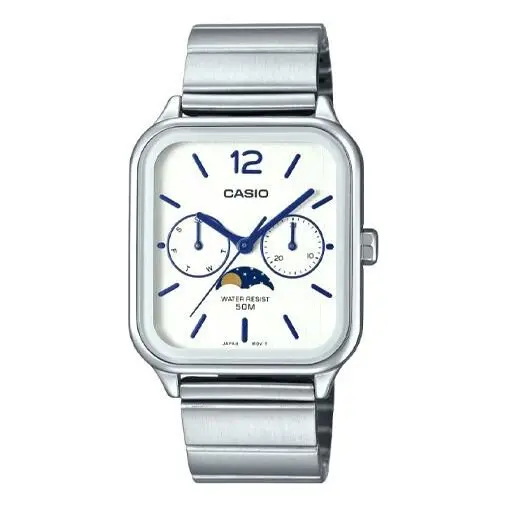 Casio Monophase Quartz Stainless Steel Watch - Silver/ivory/blue