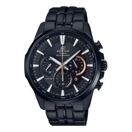 Casio Edifice Stainless Steel Solar Powered Analog Watch With Sapphire Crystal - Black