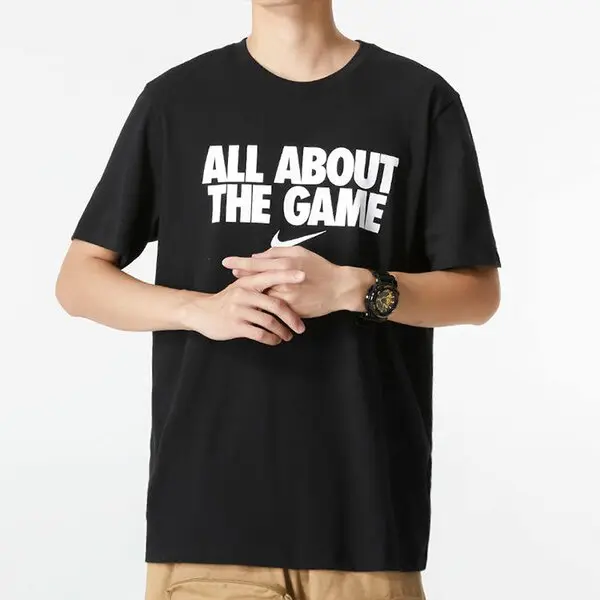 Nike Alphabet Printing Solid Color Round Neck Pullover Short Sleeve Black T-shirt