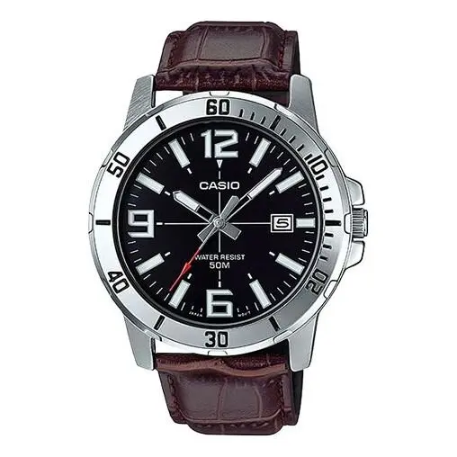 Casio Analog Watch With Leather Band And Water Resistance - Brown