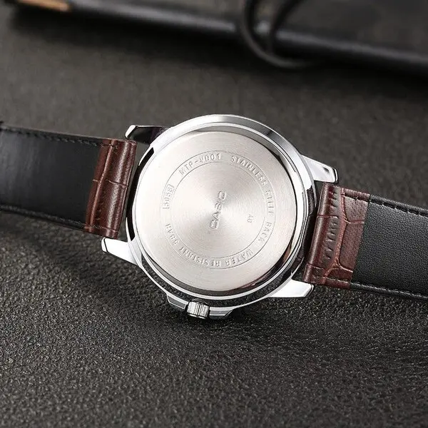 Casio Analog Watch With Leather Band And Water Resistance - Brown
