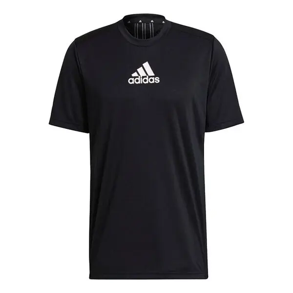 Adidas Logo Printing Training Sports Round Neck Short Sleeve - Black