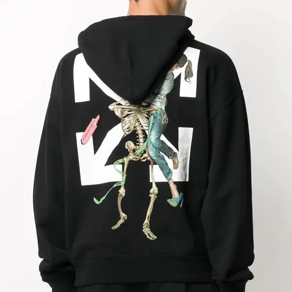 Off-White Cotton Arrow Printing Hoodie - Black