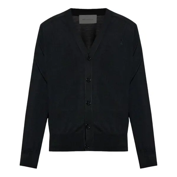 AMI Paris Tone-on-tone Heart Logo Cardigan - Black
