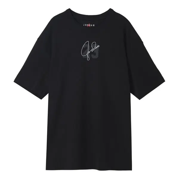 JORDAN Essentials Solid Color Logo Alphabet Printing Round Neck Loose Short Sleeve Black T-shirt - Default Color
