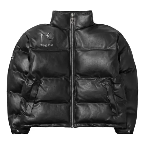 THUG CLUB Leather Puffer Jacket - Black