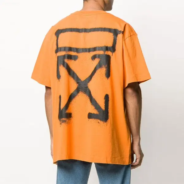 Off-White Arrow Printing Round Neck Short Sleeve T-shirt - Orange