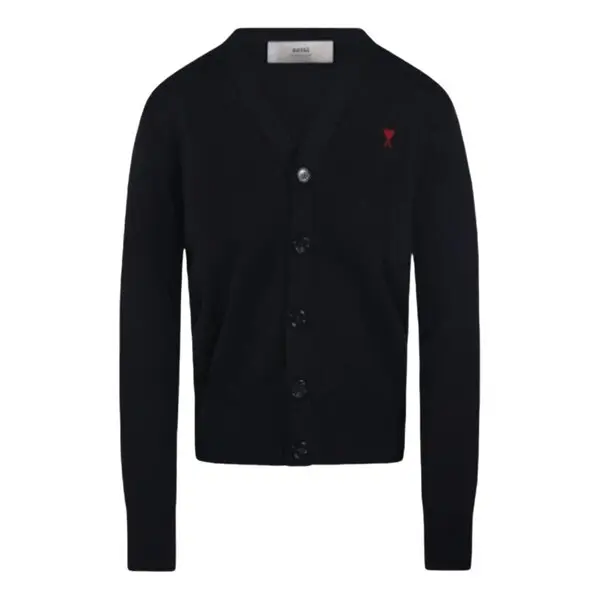 AMI Paris Small Heart Logo Cardigan - Black/red