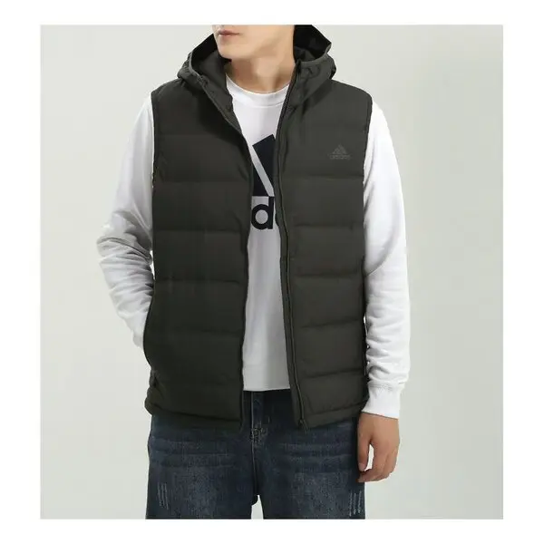 Adidas Helionic Hooded Down Vest - Dark Brown