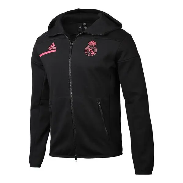 Adidas Real Zne Real Madrid Soccer/football Sports Hooded Jacket - Black