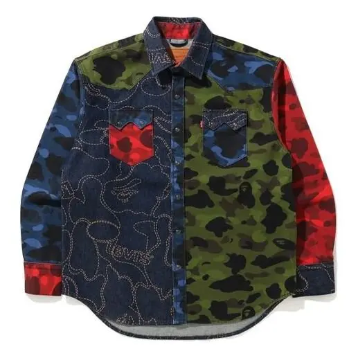 A BATHING APE X Levis Crossover Ss21 Camouflage Long Sleeves Shirt 'multicolor - Tan