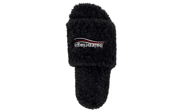 Balenciaga Furry Slides - Black/white/red