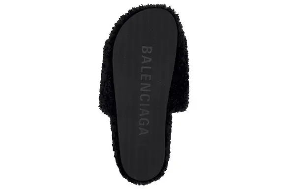 Balenciaga Furry Slides - Black/white/red
