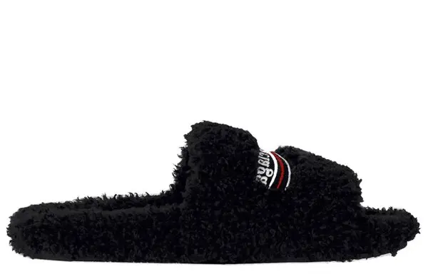 Balenciaga Furry Slides - Black/white/red
