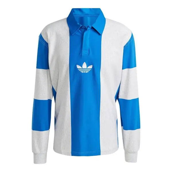Adidas Long Sleeve Rugby Polo Shirt - Blue/white