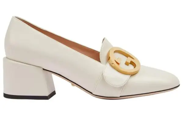 Gucci Blondie Leather Block Heel Pumps - White