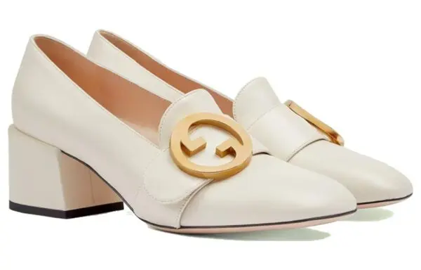 Gucci Blondie Leather Block Heel Pumps - White
