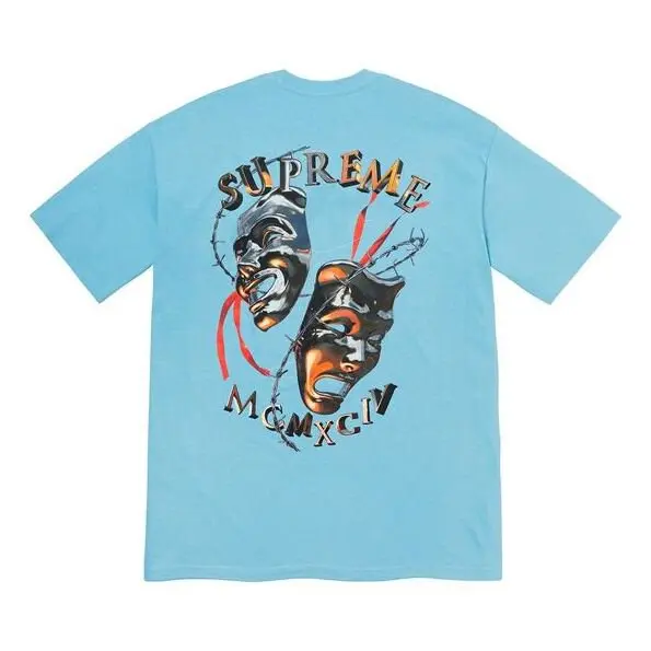 Supreme Ss20 Week 1 Laugh Now Tee Thorns Smiling Face Printing Short Sleeve Blue - Light Blue