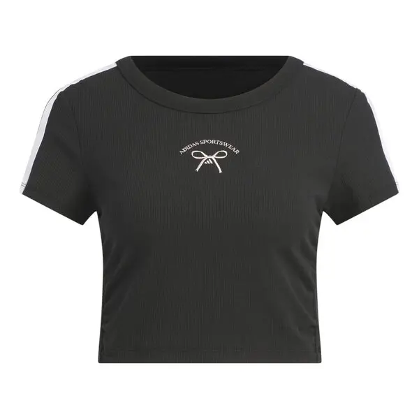Adidas Ribbed Cropped T-shirt With Bow Detail - Black