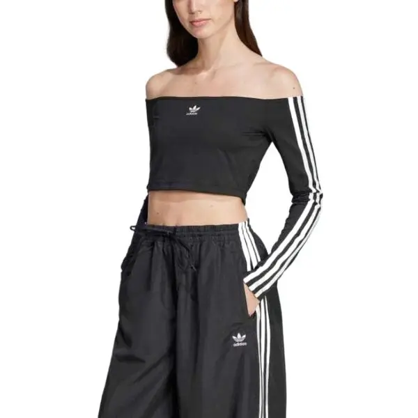 Adidas Adicolor Off Shoulder Long Sleeve Crop Top - Black/white