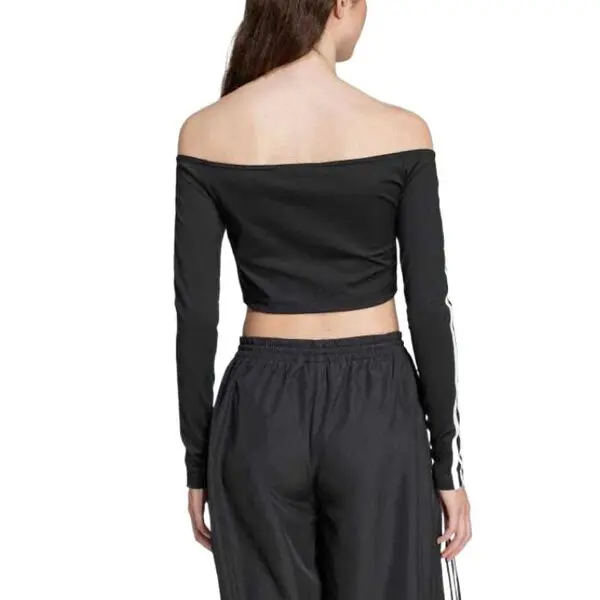 Adidas Adicolor Off Shoulder Long Sleeve Crop Top - Black/white