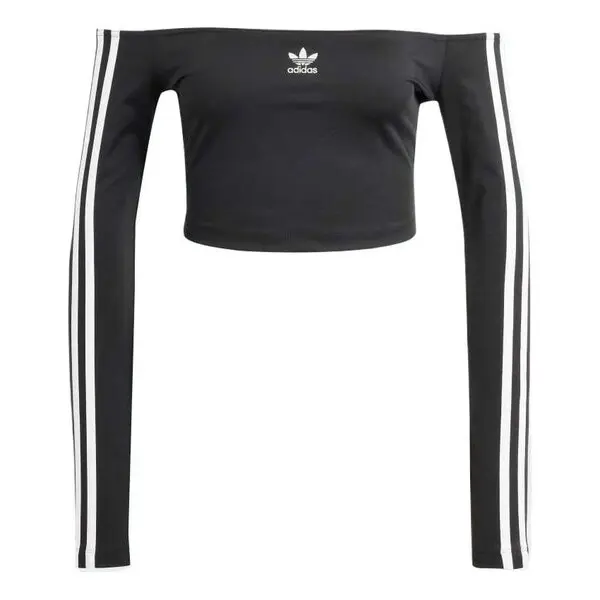 Adidas Adicolor Off Shoulder Long Sleeve Crop Top - Black/white