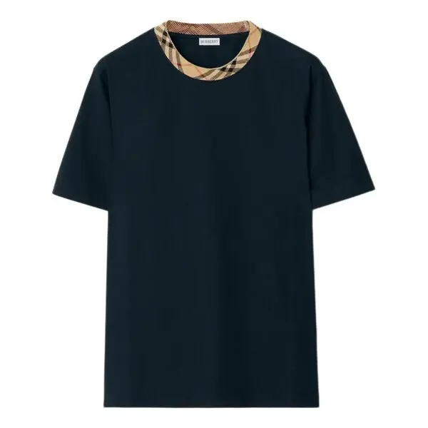 Burberry 26 Check Trim Cotton T-shirt - Navy