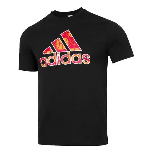 Adidas Cny Contrasting Colors Large Logo Pattern Loose Short Sleeve T-shirt - Black