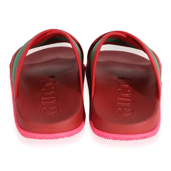 Gucci Web Stripe Slide Sandals - Pink/green