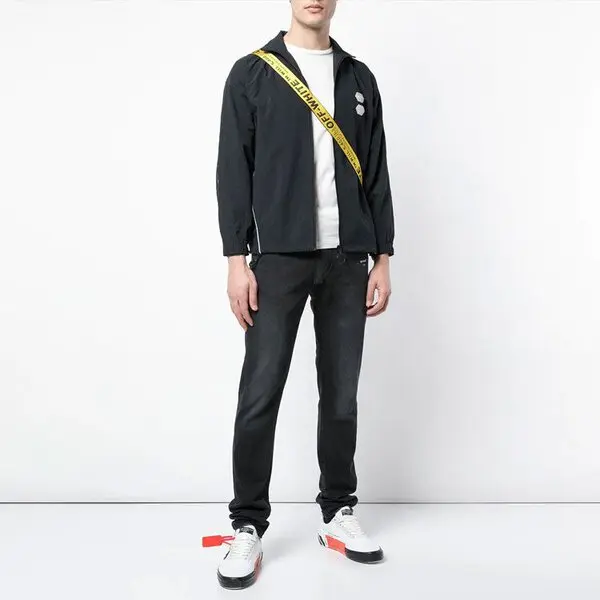 Off-White Solid Color Stand Collar Zipper Jacket Slim Fit Version Black