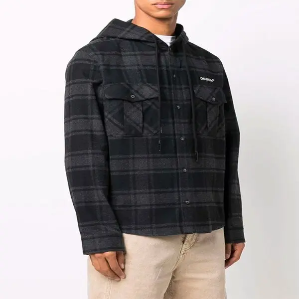 Off-White Ss22 Plaid Hooded Long Sleeves Shirt Version Black