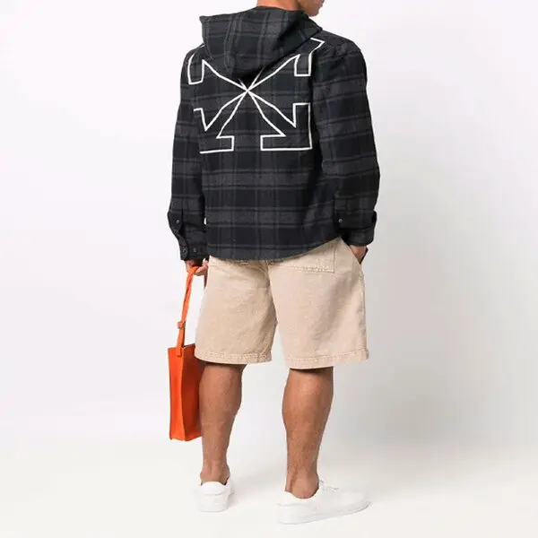 Off-White Ss22 Plaid Hooded Long Sleeves Shirt Version Black