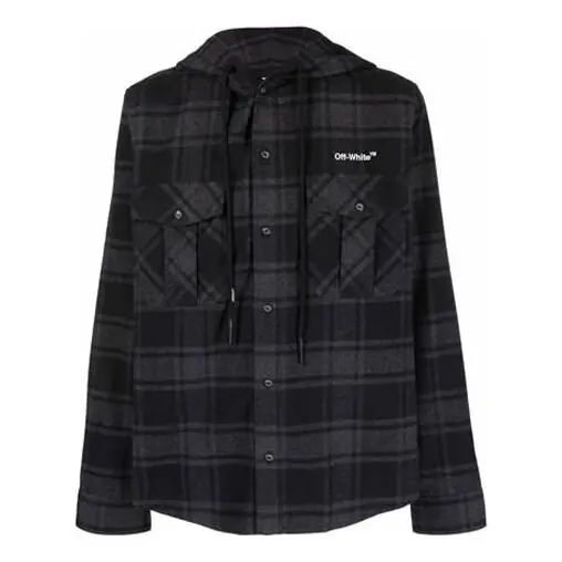 Off-White Ss22 Plaid Hooded Long Sleeves Shirt Version Black