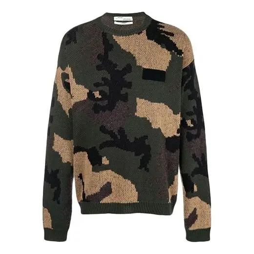 Off-White Loose Camouflage Knit Sweater - Green