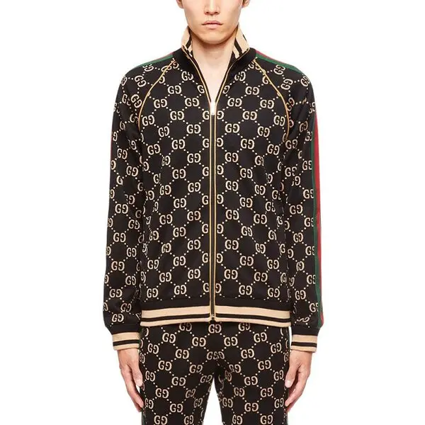 Gucci Gg Gersey Cotton Jacket - Black/camel/green