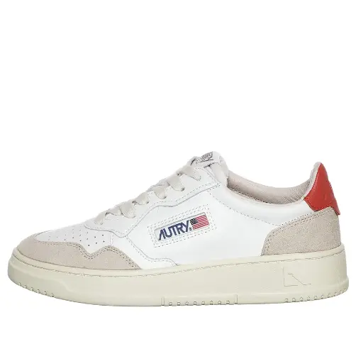 AUTRY Medalist Leather Suede Low Top Sneakers - White/beige/orange
