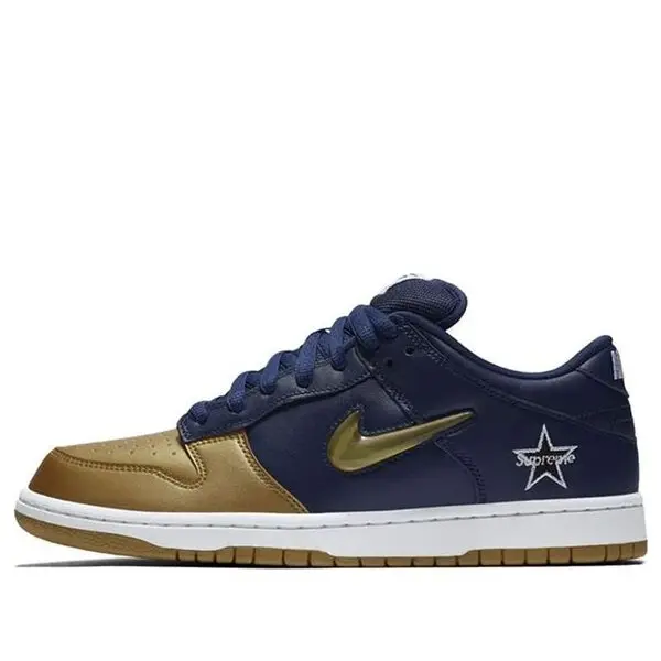 Nike X Supreme Sb Dunk Low Qs "metallic Gold - Blue/gold