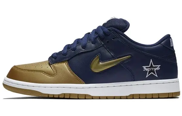 Nike X Supreme Sb Dunk Low Qs "metallic Gold - Blue/gold